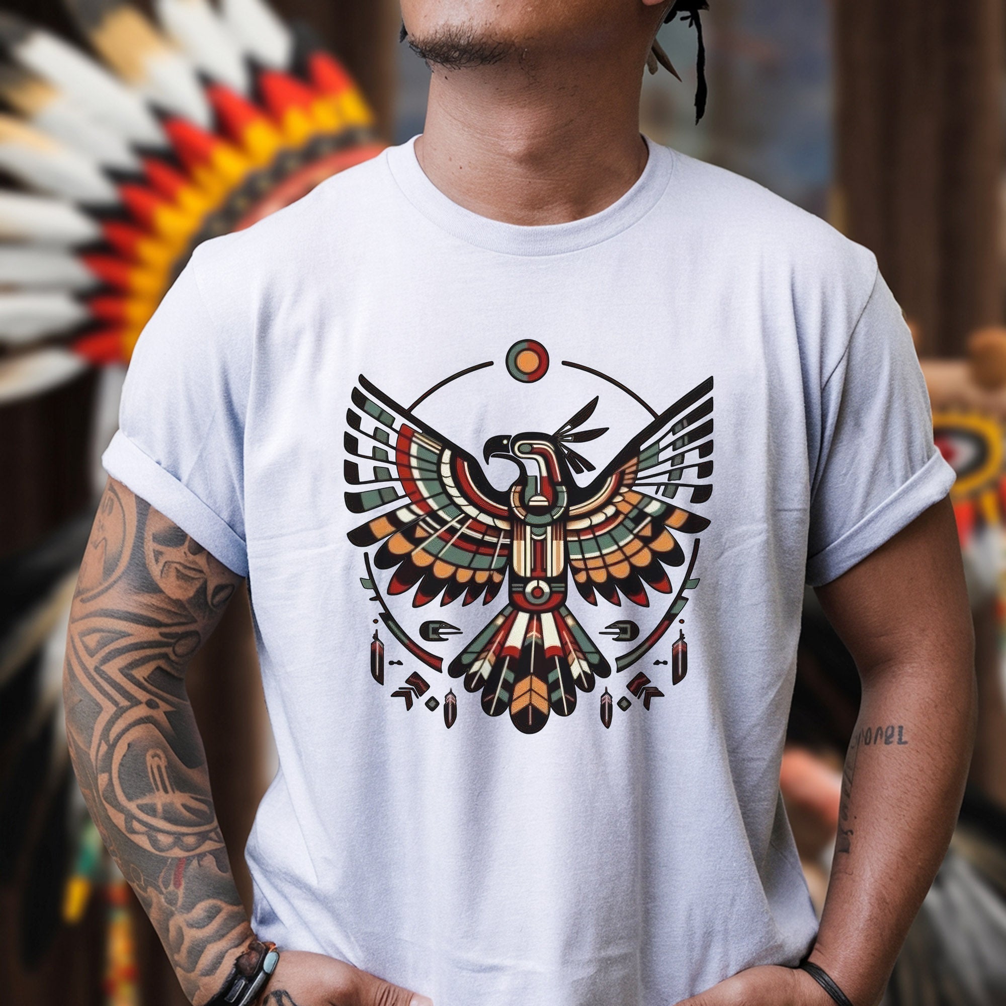 Sacred Thunderbird Spirit -Inspired Geometric Design Unisex T-shirt/T ...